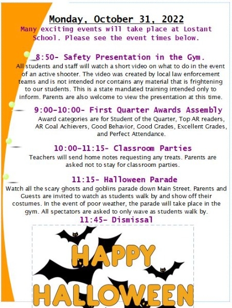 Lostant CUSD 425 - Monday, October 31, 2022